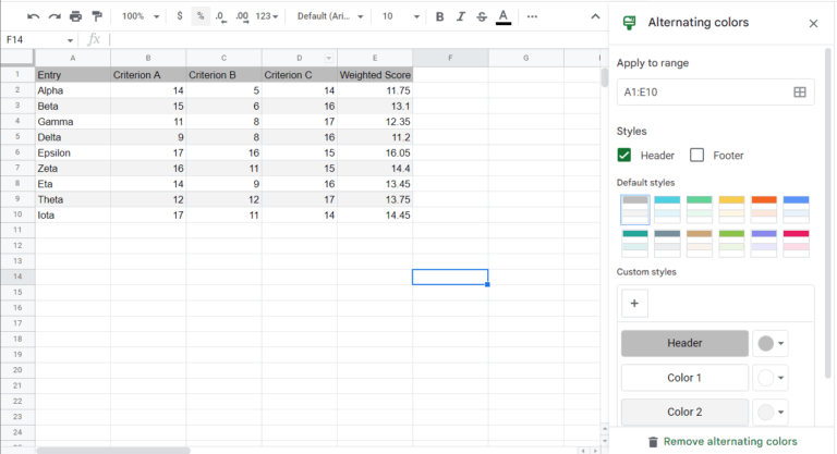 Alternative Row Other Colors in Google Sheets